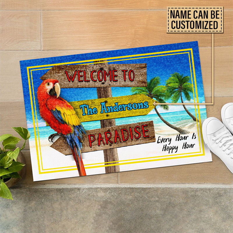 Personalized Beach Parrot Welcome To Paradise Custom Doormat – Wander ...