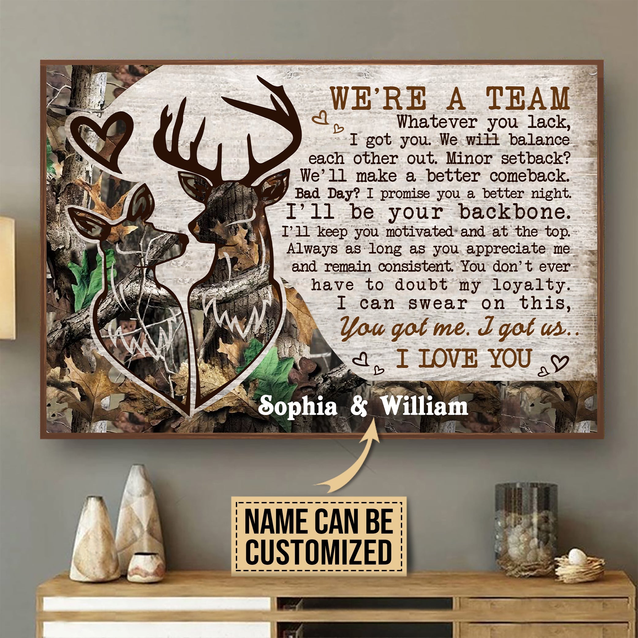 Personalized Deer Couple Camo We're A Team Poster – Wander Prints